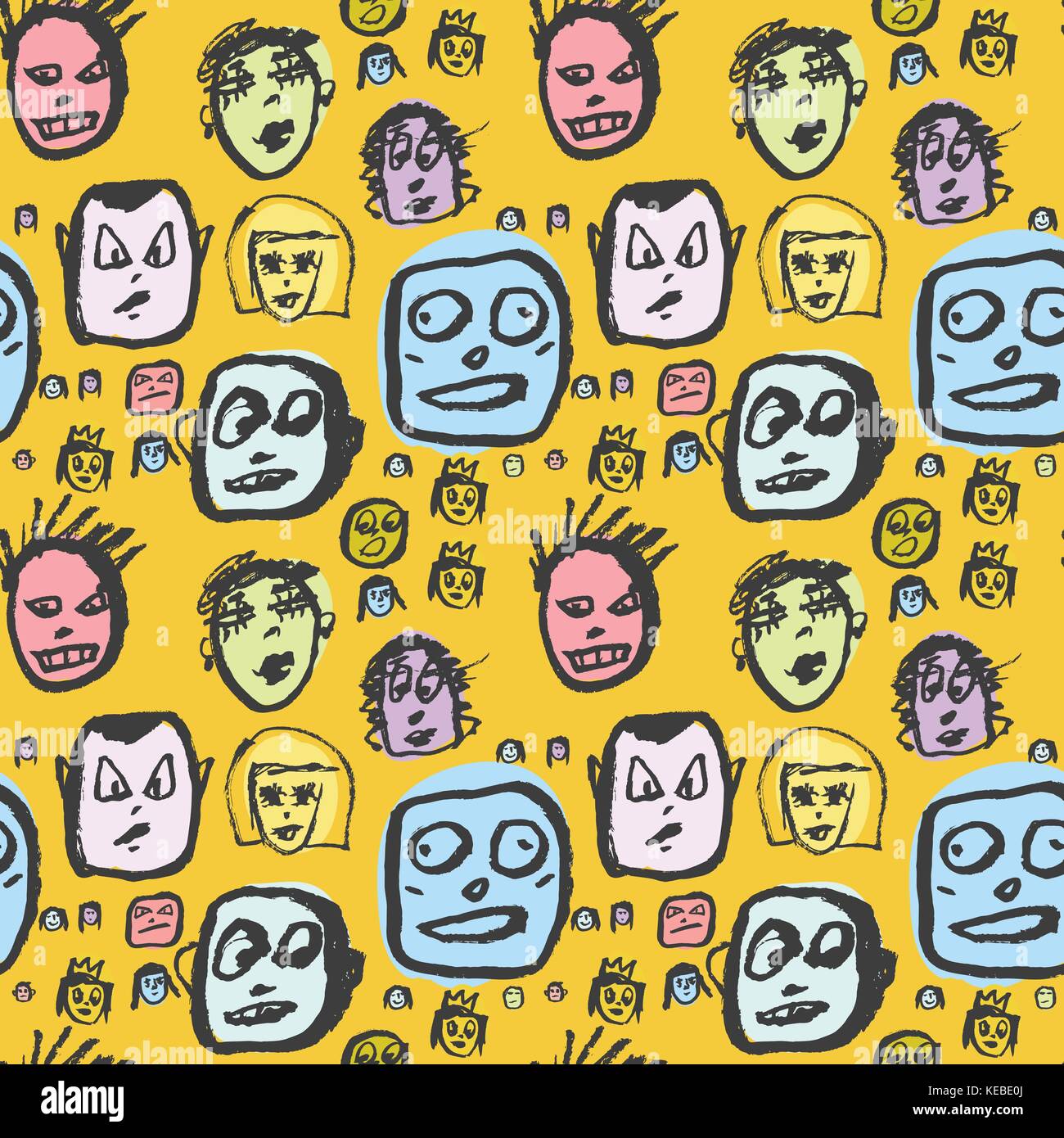 Doodles faces pattern Stock Vector Image & Art - Alamy