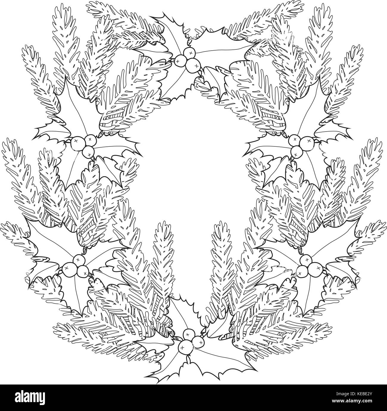 Black and white poster with holly berries and tree branches Stock ...