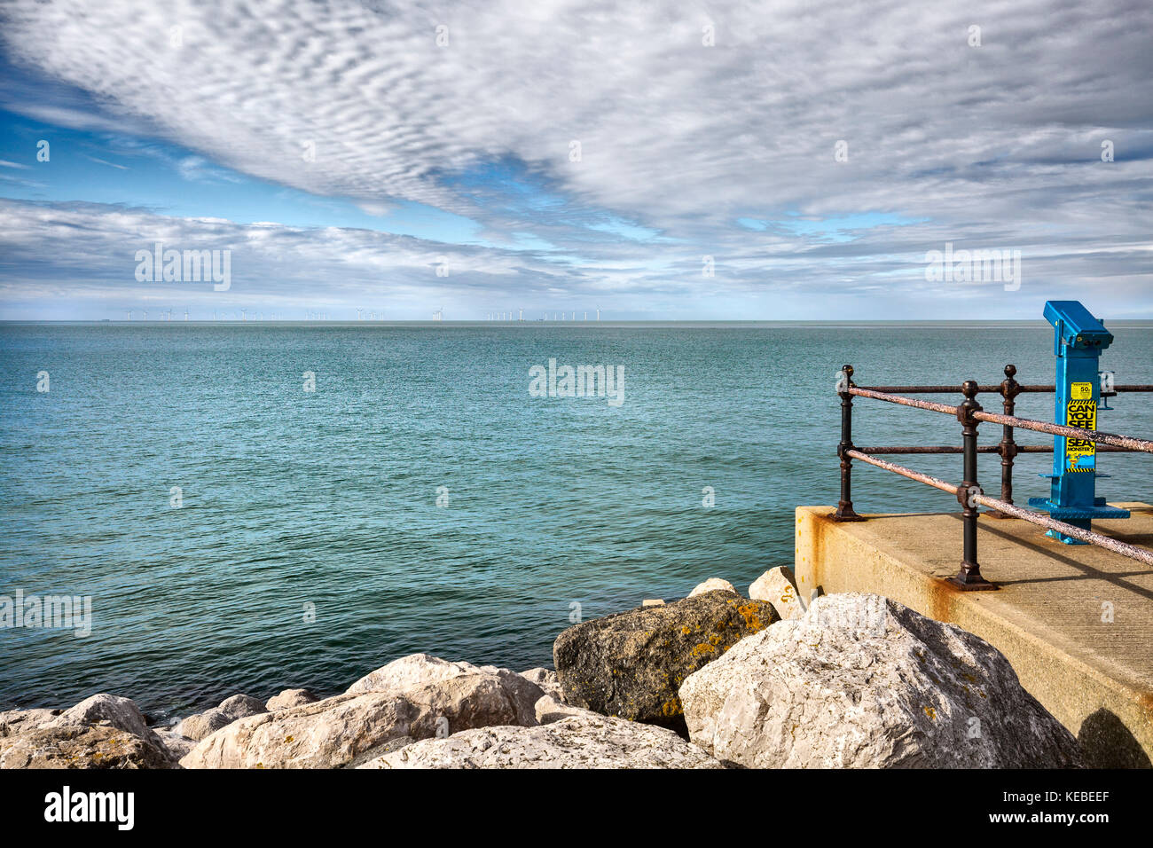 Looking out across The North Sea from a lookout point in The Reculver ...