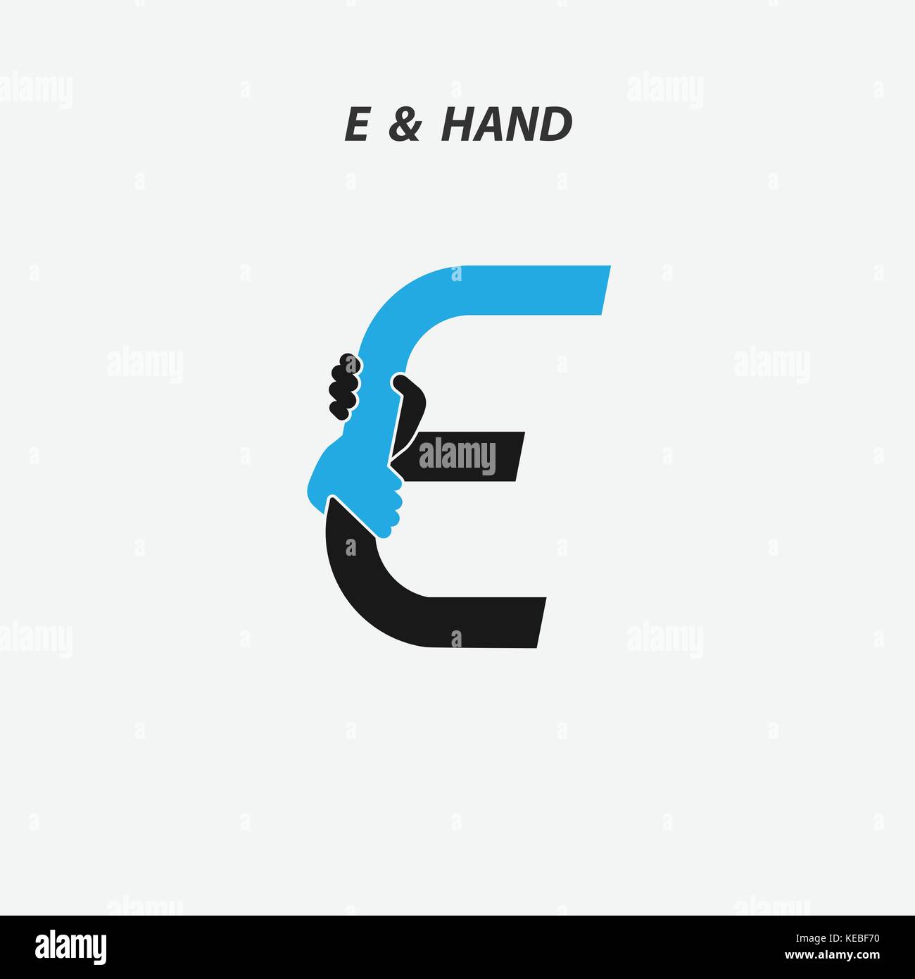E - Letter abstract icon & hands logo design vector template.Italic ...