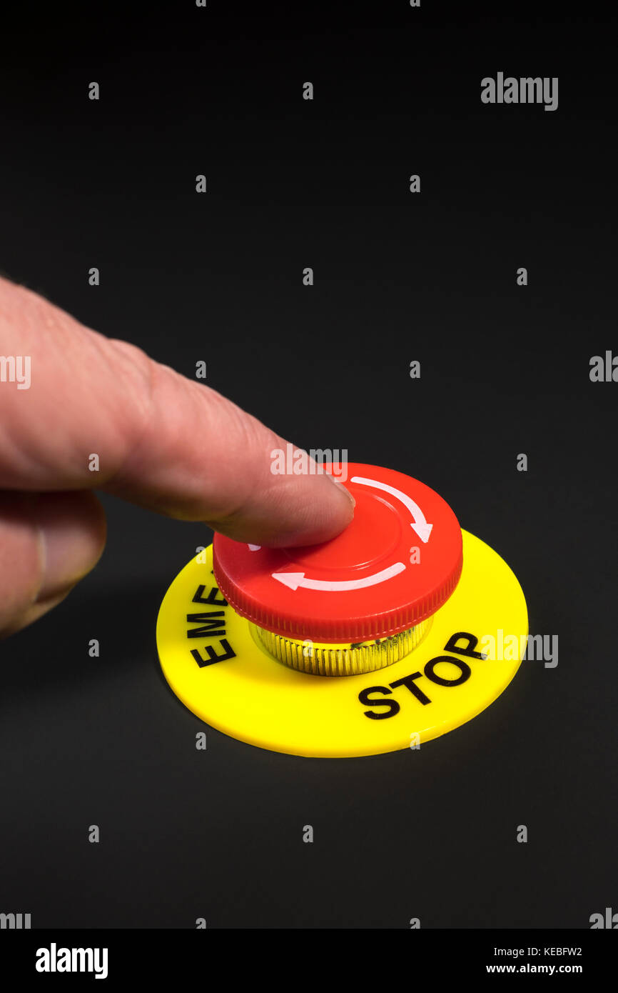 Big red button - metaphor for 'Finger on the Button'. Photographer's ...