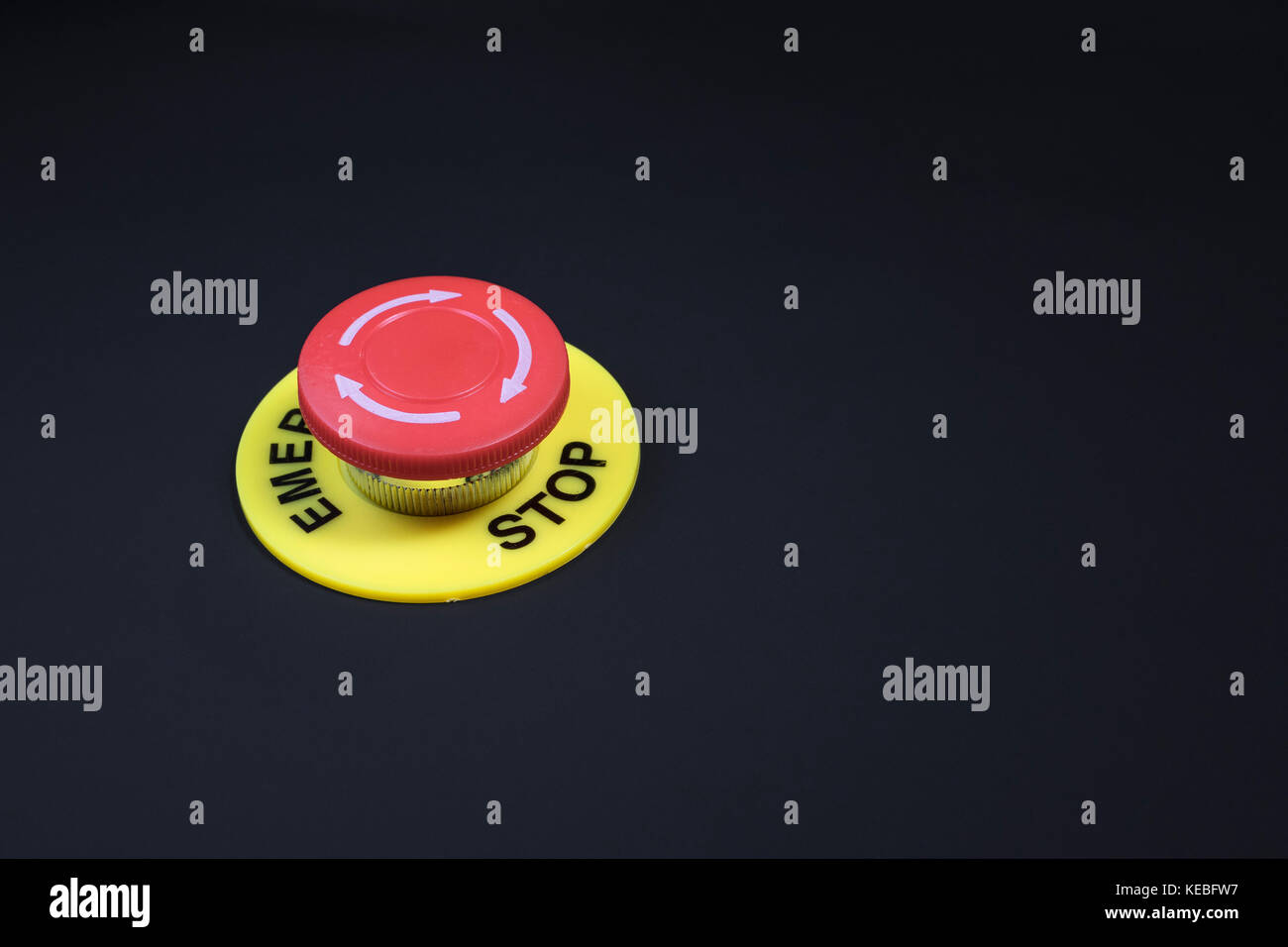 Big red button on dark background - metaphor for 'Finger on the Button ...
