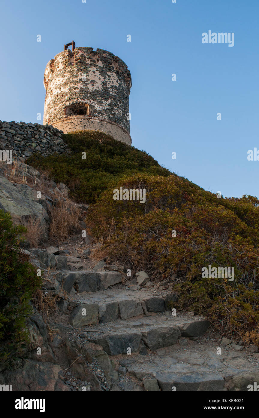 Corsica: sunset on La Parata Tower, a ruined Genoese tower built in ...