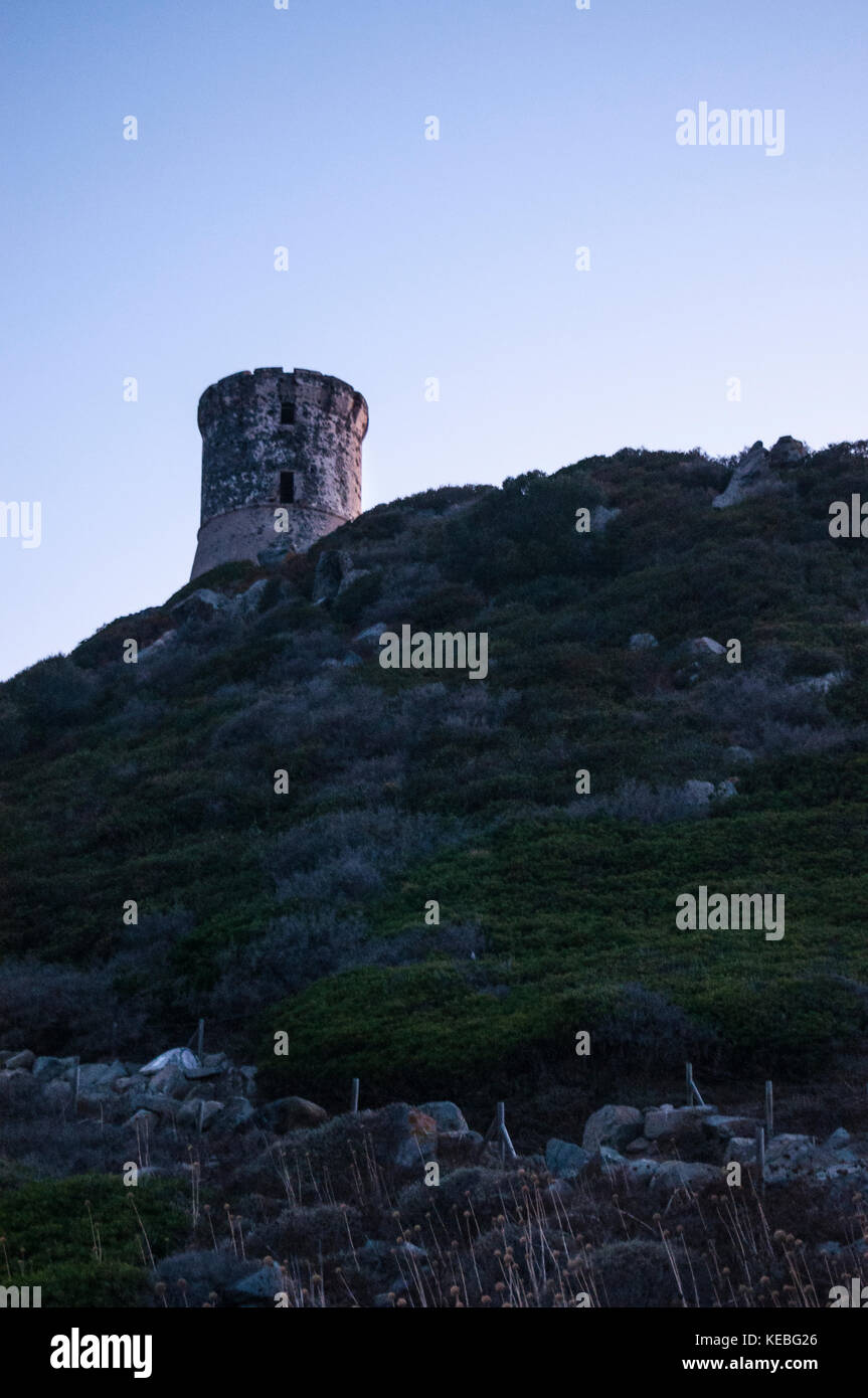 Corsica: sunset on La Parata Tower, a ruined Genoese tower built in ...