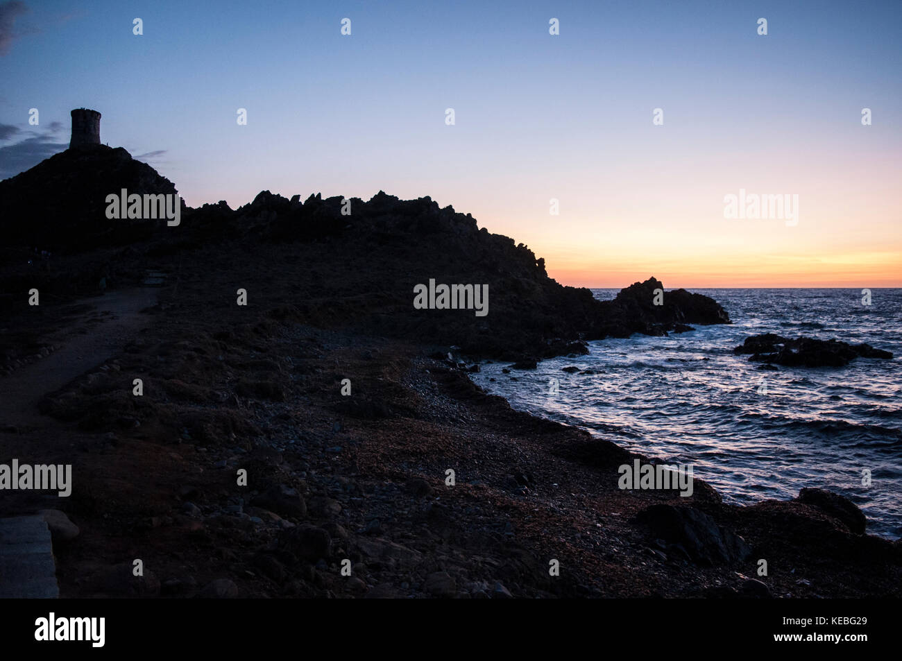 Corsica: sunset on La Parata Tower, ruined Genoese tower built in 1608 ...