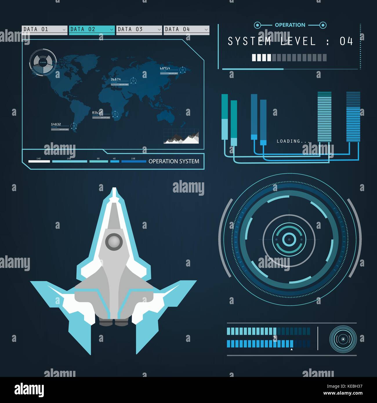 spaceships aircraft with future sight action mode interface UI design ...