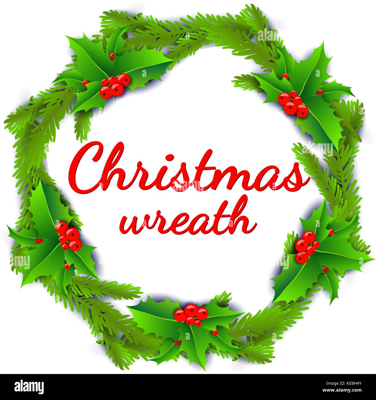 Christmas wreath poster with holly berries and christmas tree branches ...