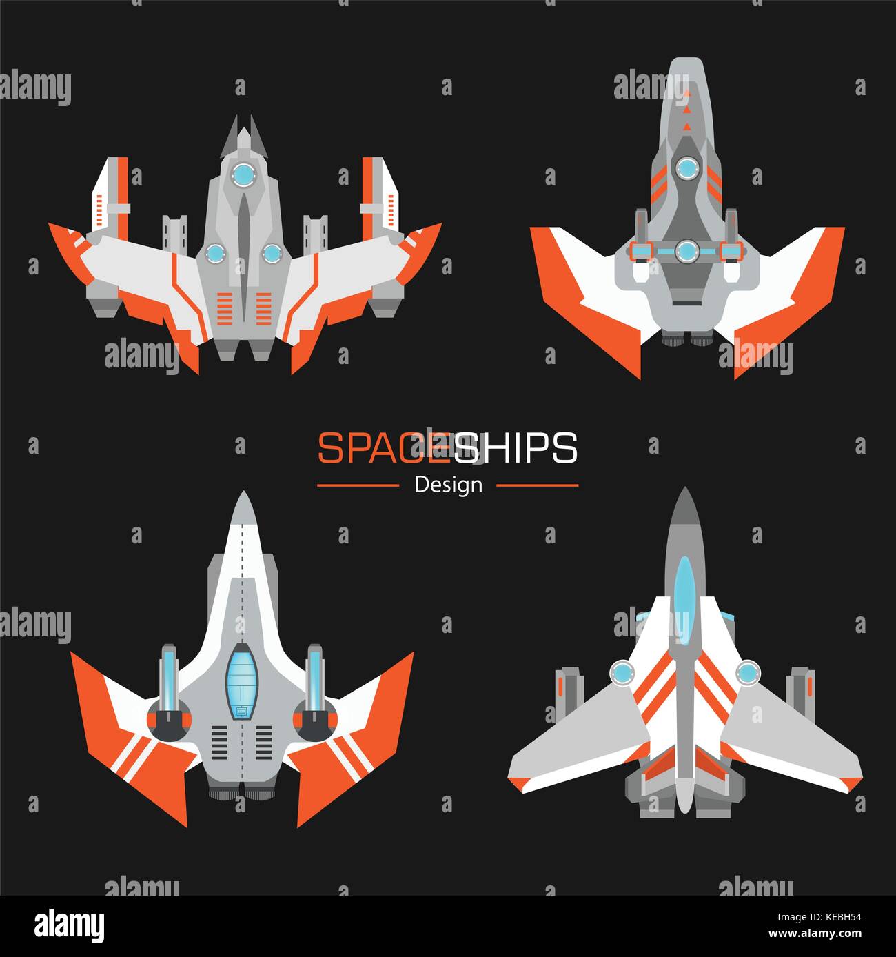 spaceships aircraft design vector set in flat style Stock Vector Image ...