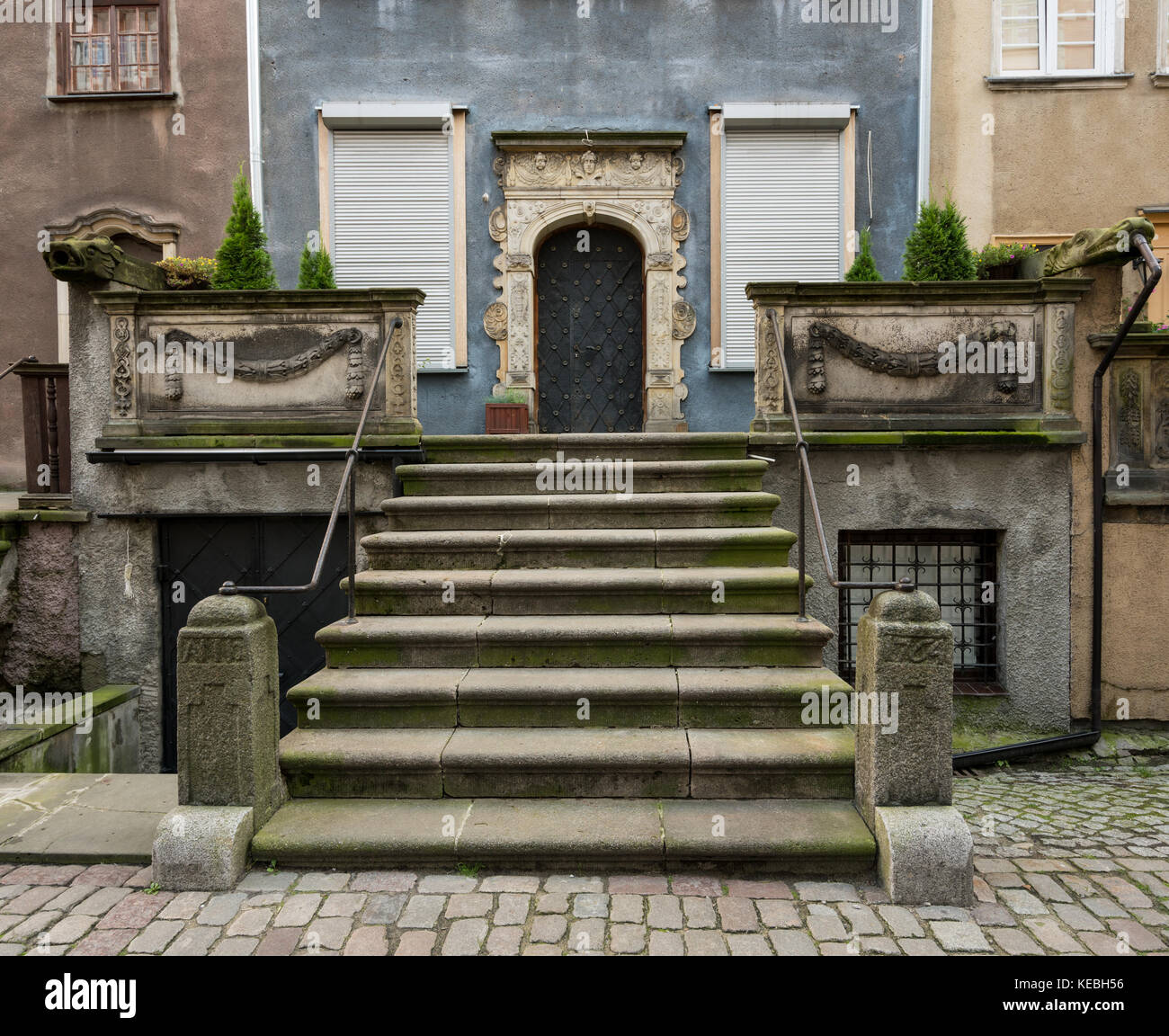Solid stone steps to door of old house in Gdansk Stock Photo - Alamy