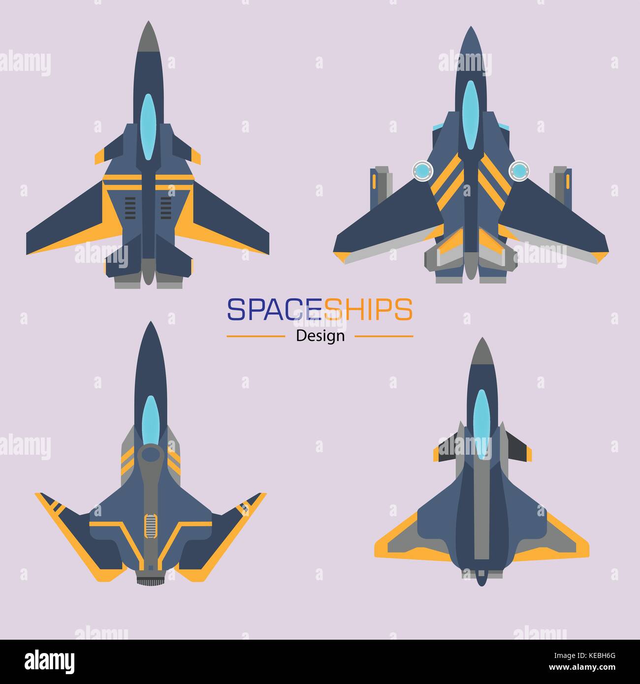 spaceships aircraft design vector set in flat style Stock Vector Image ...