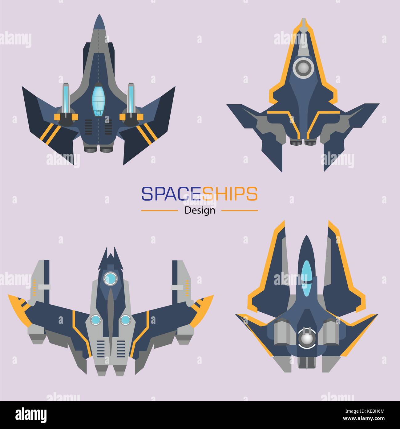 spaceships aircraft design vector set in flat style Stock Vector Image ...