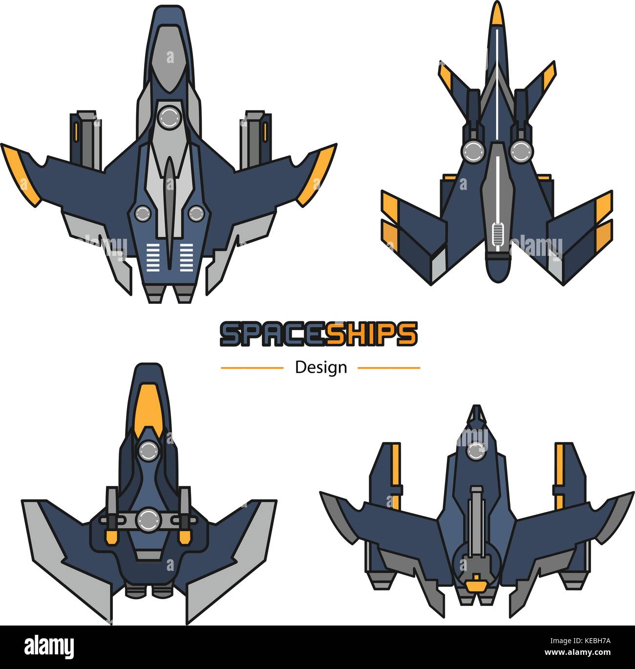 spaceships aircraft design vector set in flat style Stock Vector Image ...