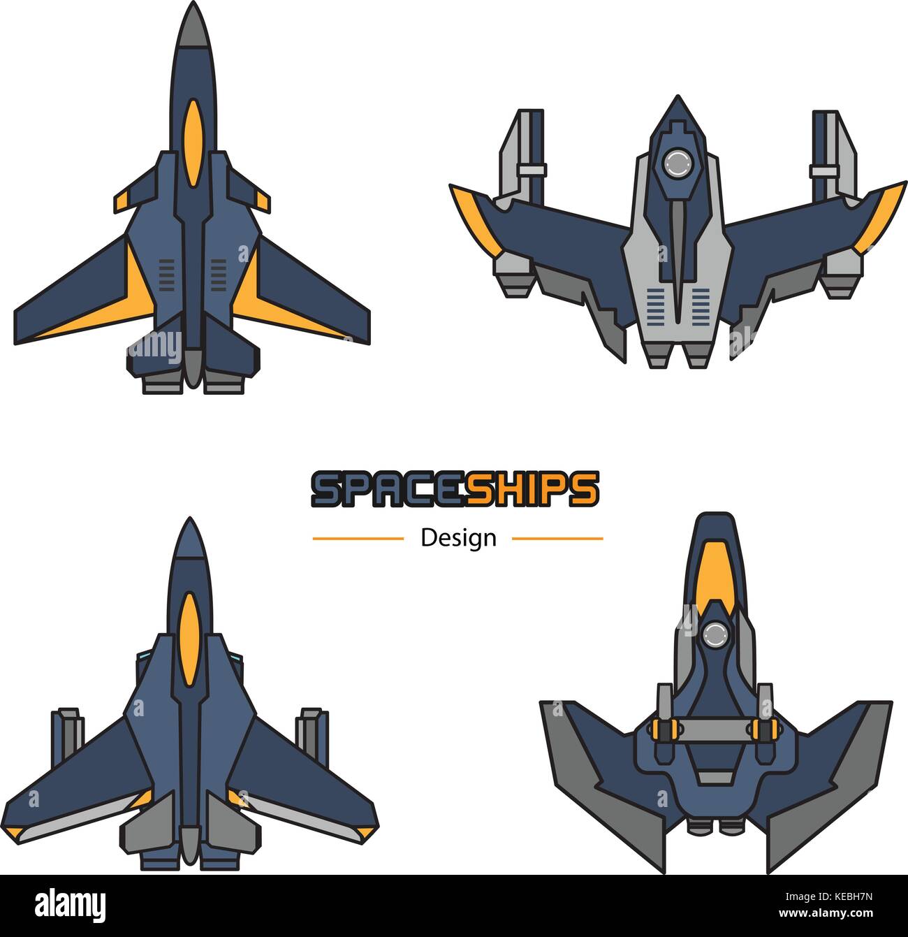 spaceships aircraft design vector set in flat style Stock Vector Image ...