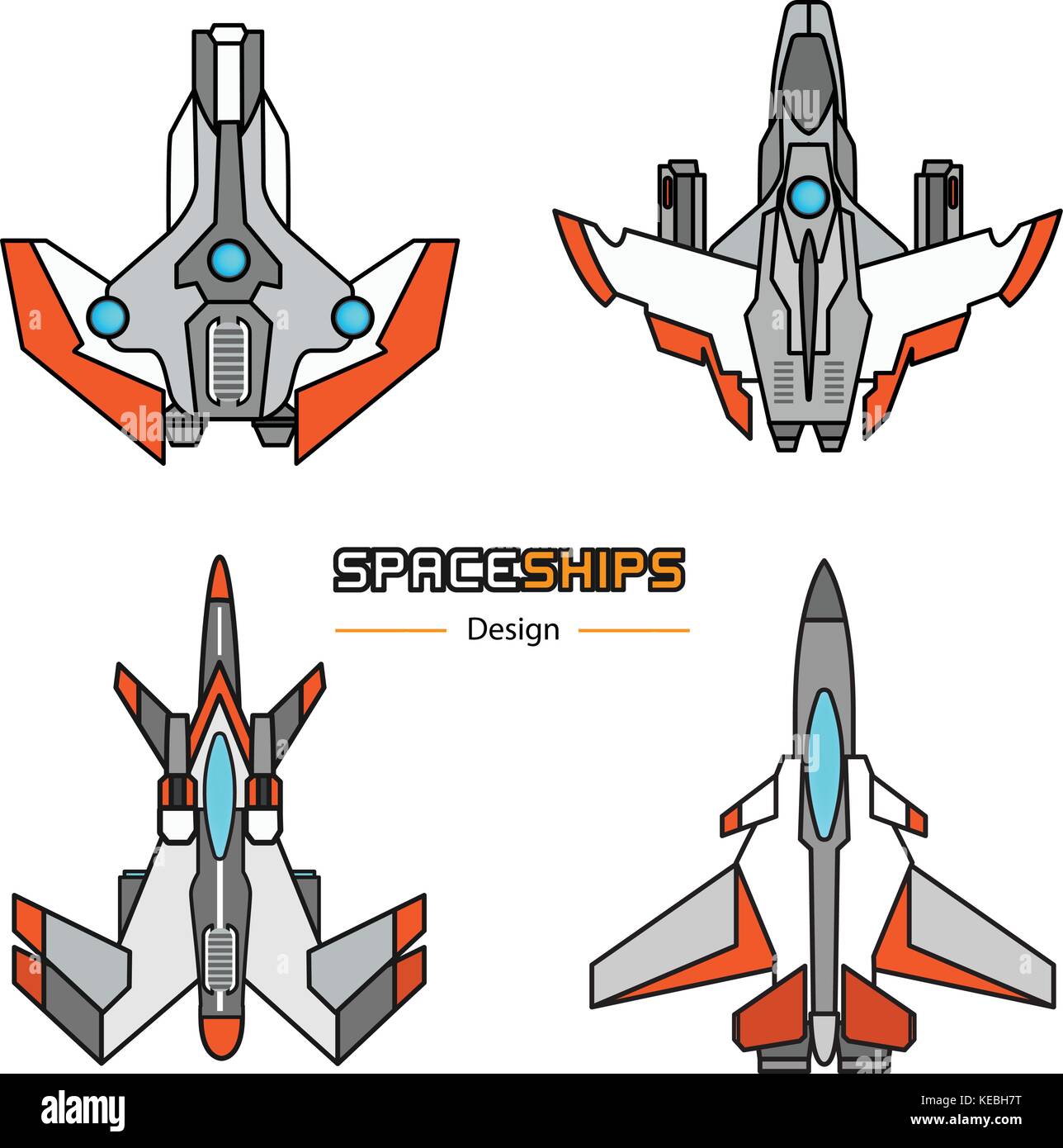 spaceships aircraft design vector set in flat style Stock Vector Image ...