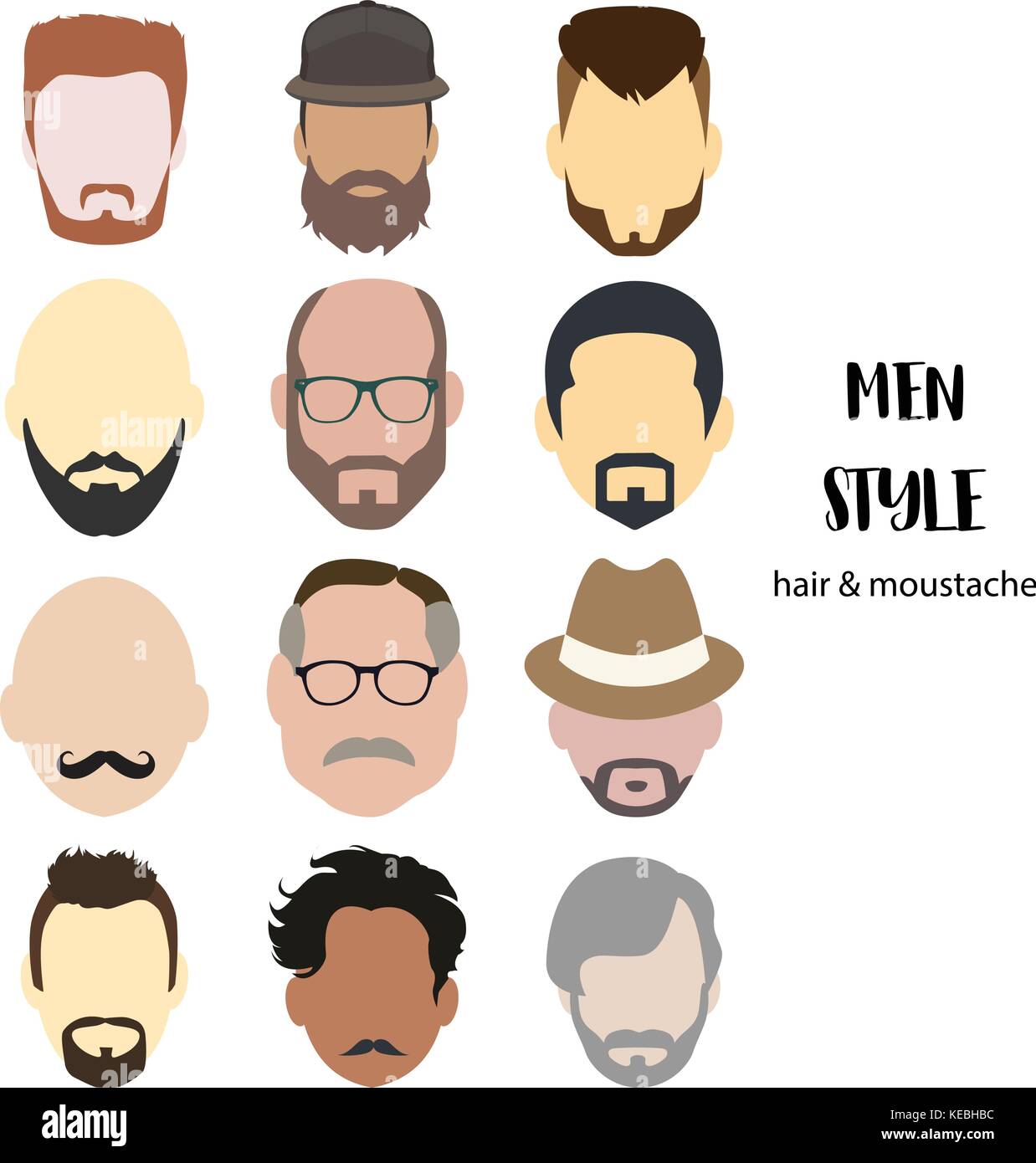 illustration man avatar various hair style and beard Stock Vector Image ...