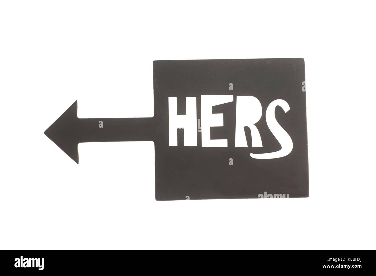 Sign hers with arrow isolated on white background Stock Photo - Alamy