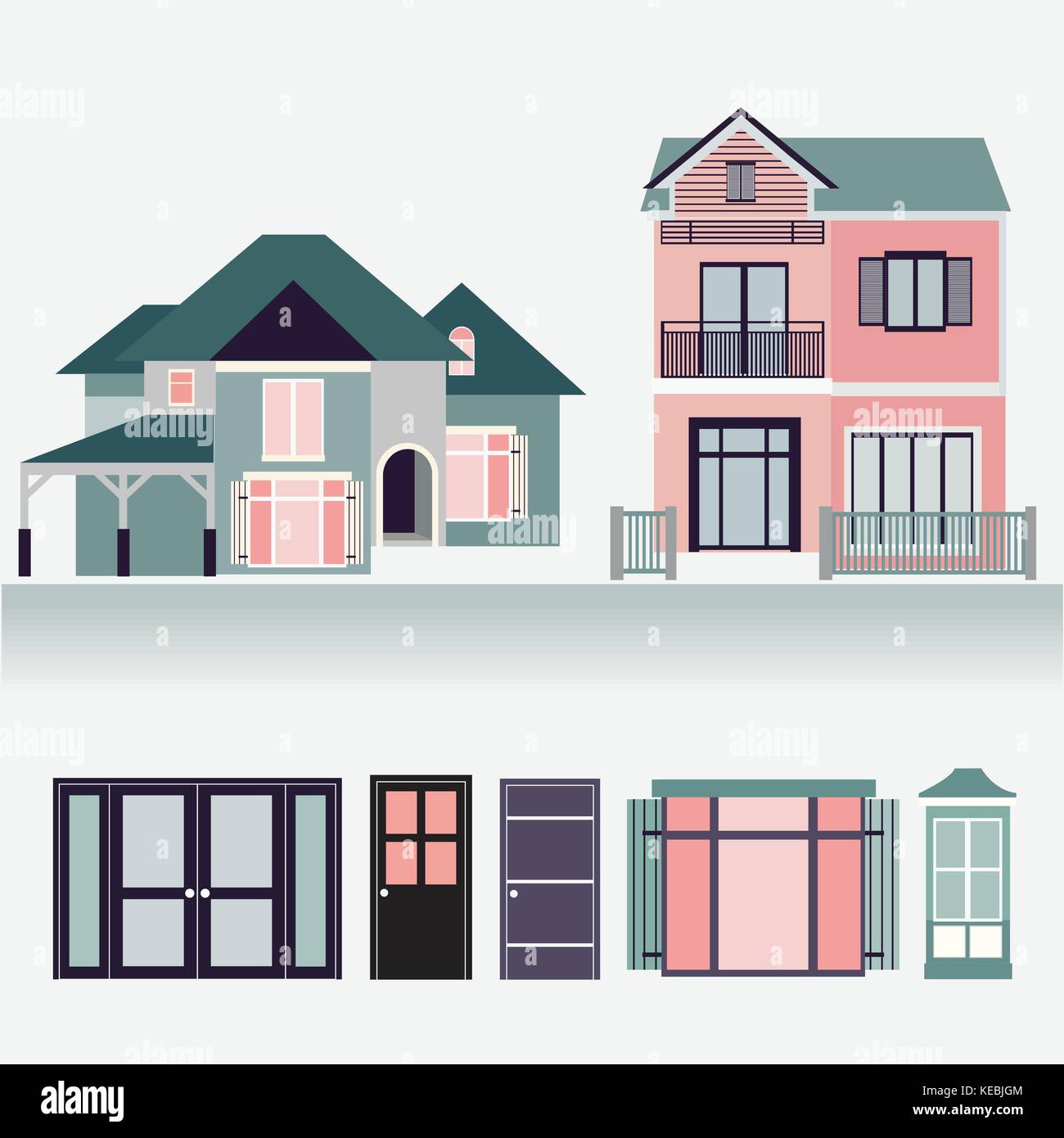 house exterior set icons vector illustration Home flat style Stock ...