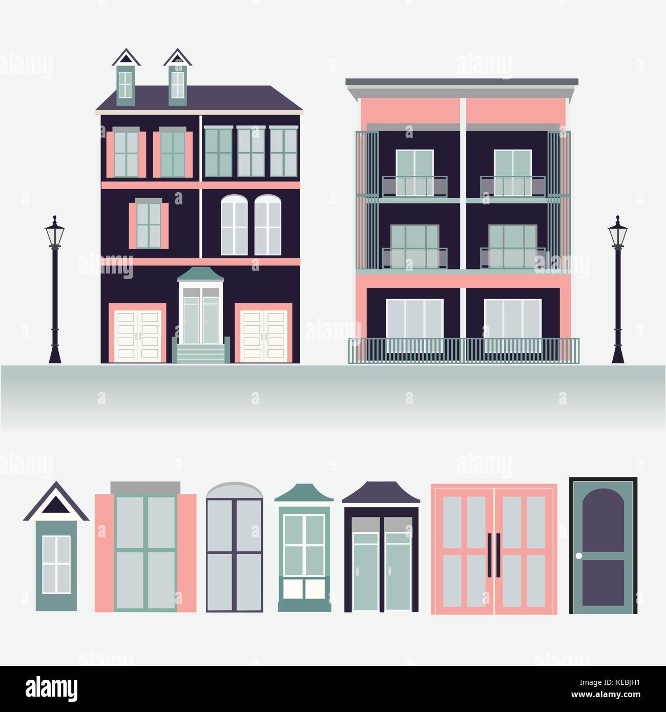 house exterior set icons vector illustration Home flat style Stock ...