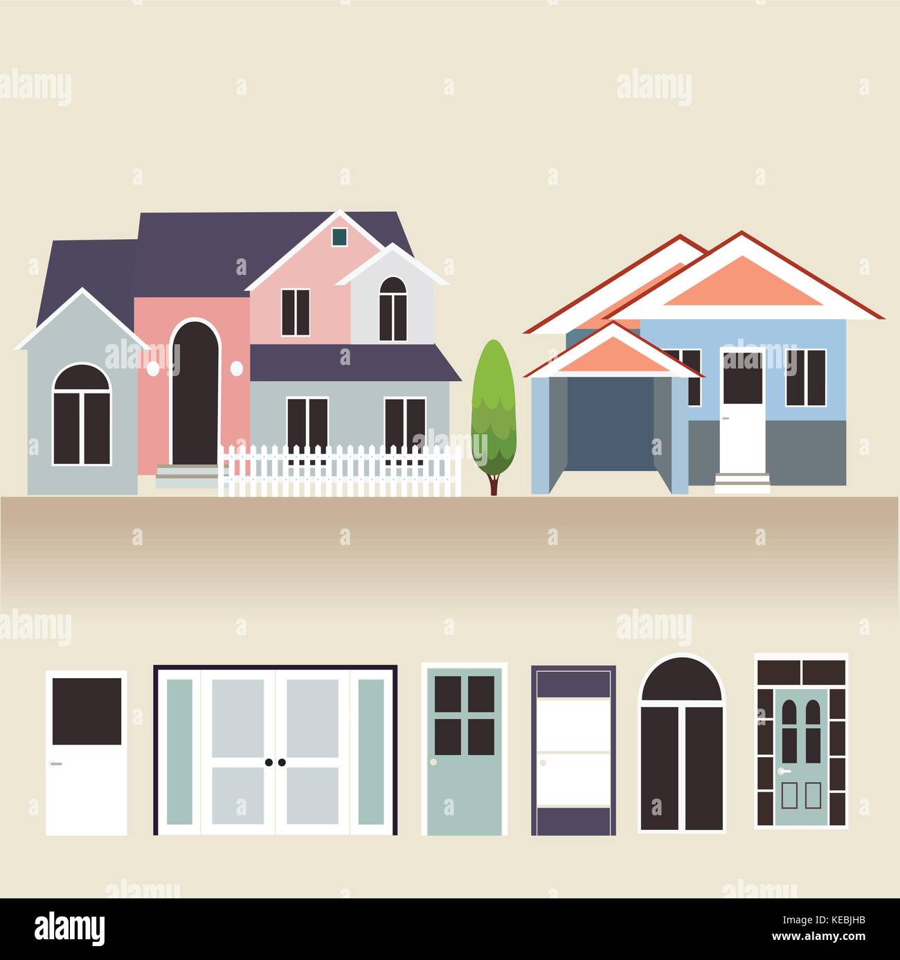 house exterior set icons vector illustration Home flat style Stock ...