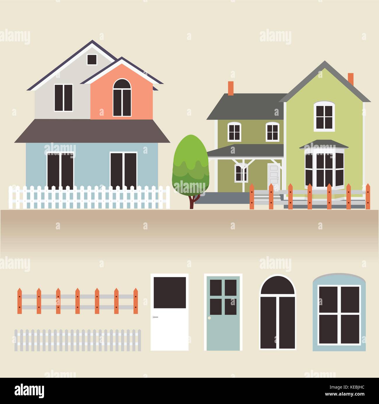 house exterior set icons vector illustration Home flat style Stock ...