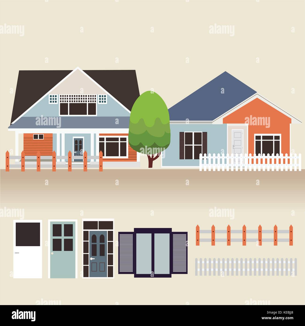 house exterior set icons vector illustration Home flat style Stock ...