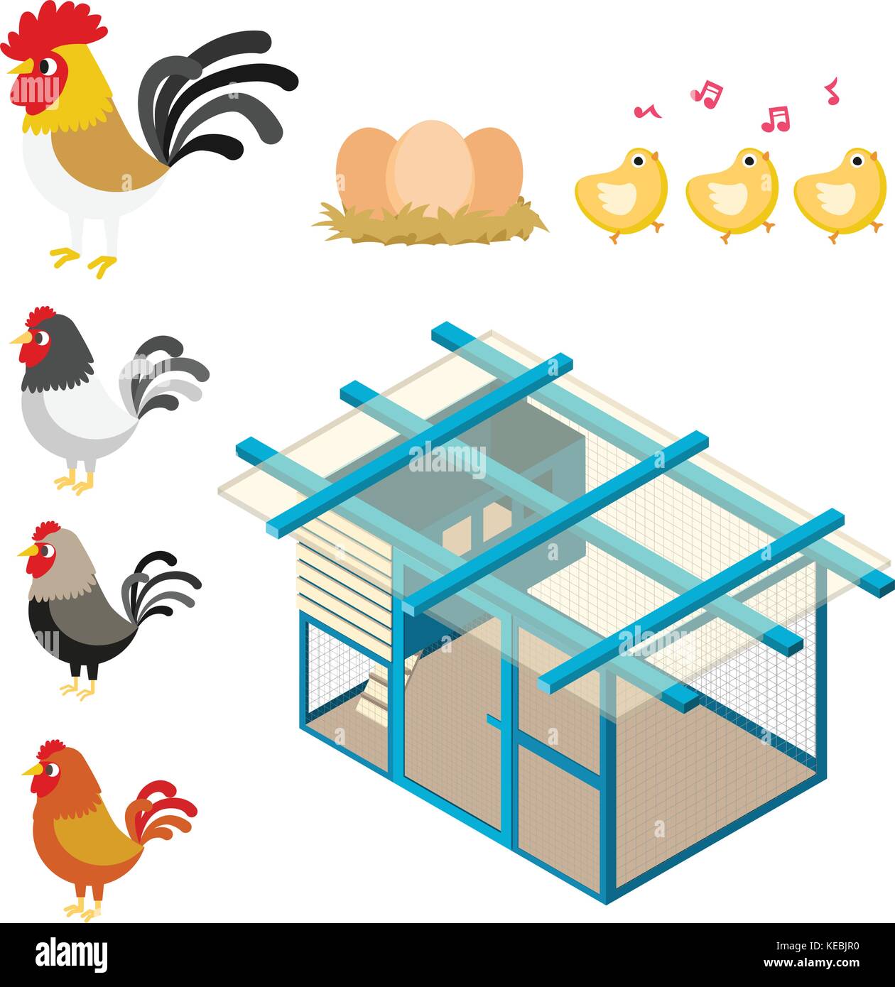 chicken coop farm vector cartoon illustration set Stock Vector Image ...