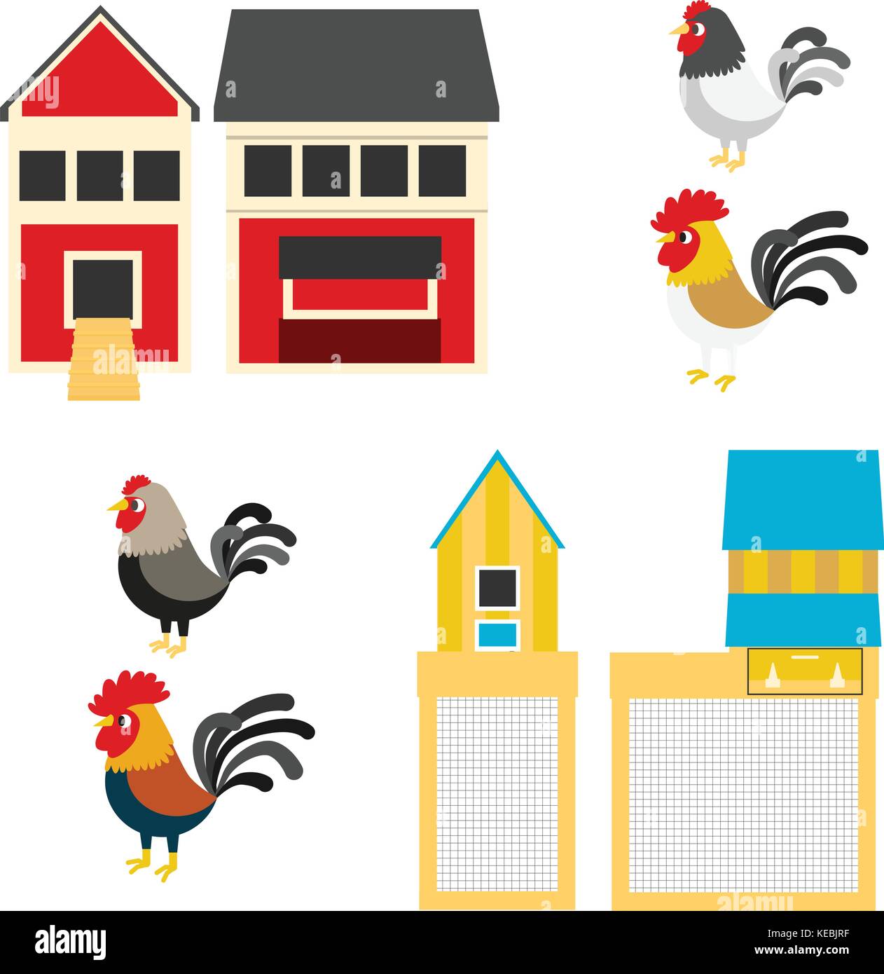 chicken coop farm vector cartoon illustration set Stock Vector Image ...