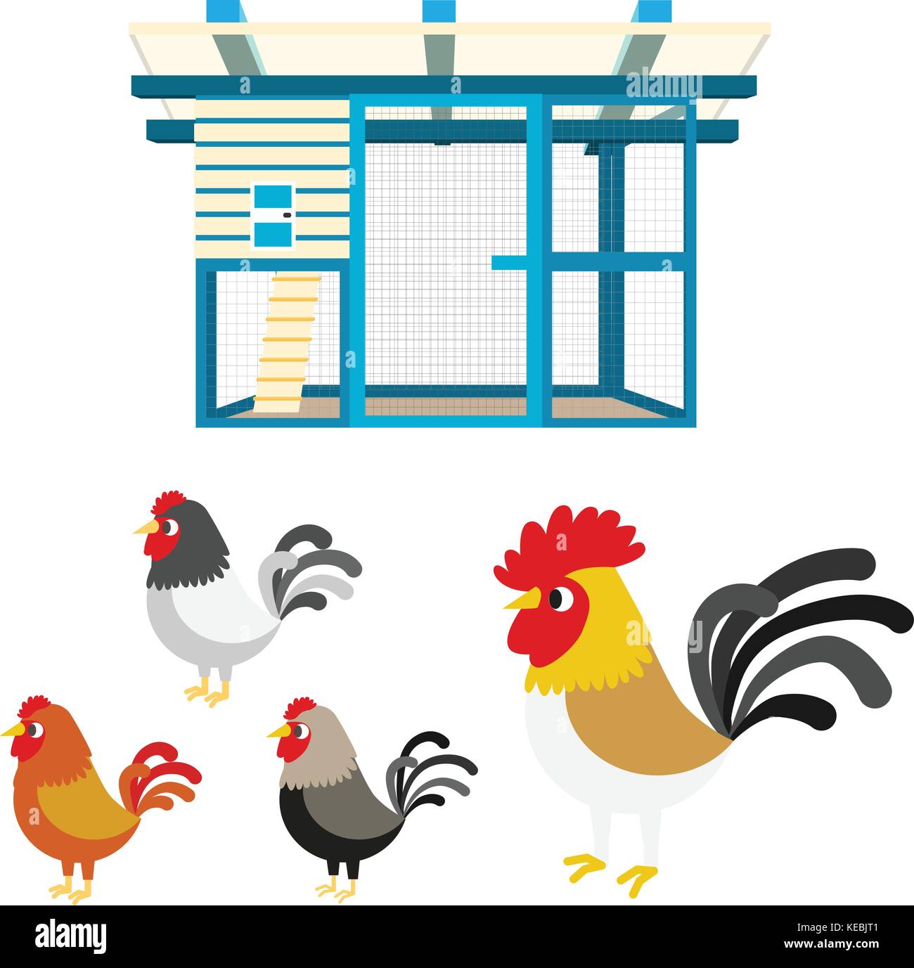 chicken coop farm vector cartoon illustration set Stock Vector Image ...