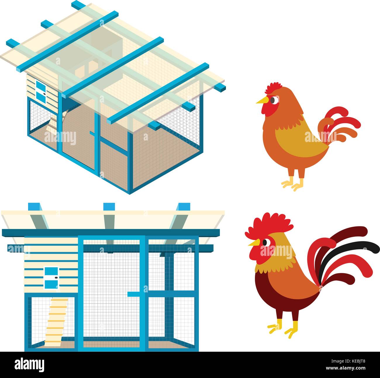chicken coop farm vector cartoon illustration set Stock Vector Image ...