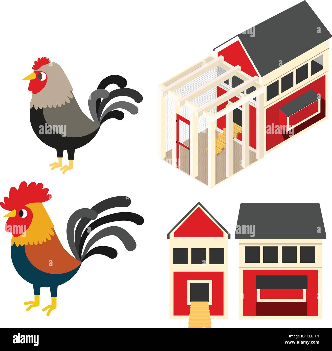 Chicken Coop Farm Vector Cartoon Illustration Set Stock Vector Image