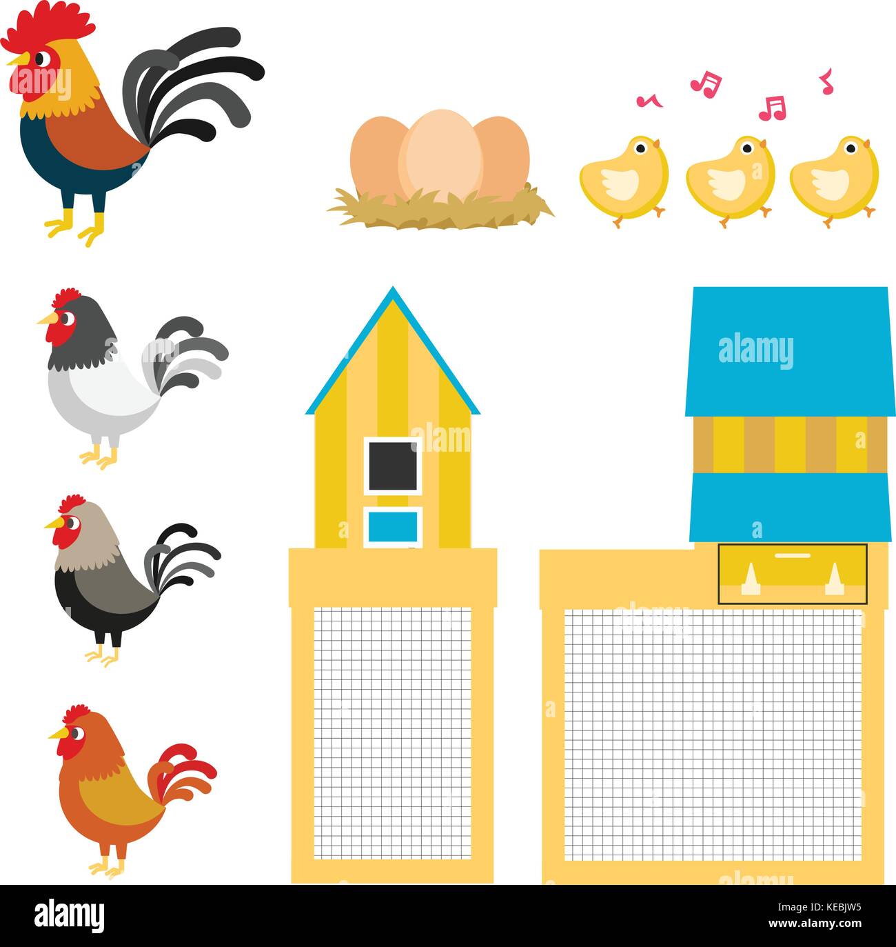 chicken coop farm vector cartoon illustration set Stock Vector Image ...