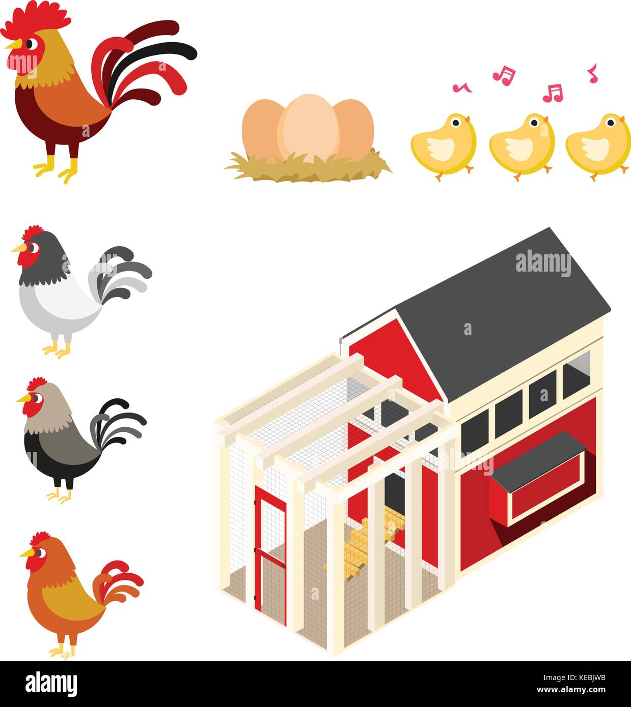 chicken coop farm vector cartoon illustration set Stock Vector Image ...