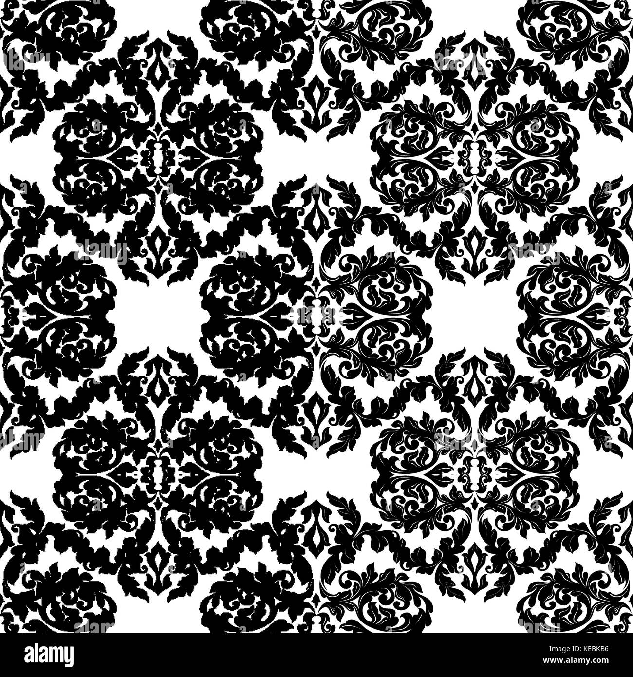 Seamless abstract damask pattern. Black and white vector background ...