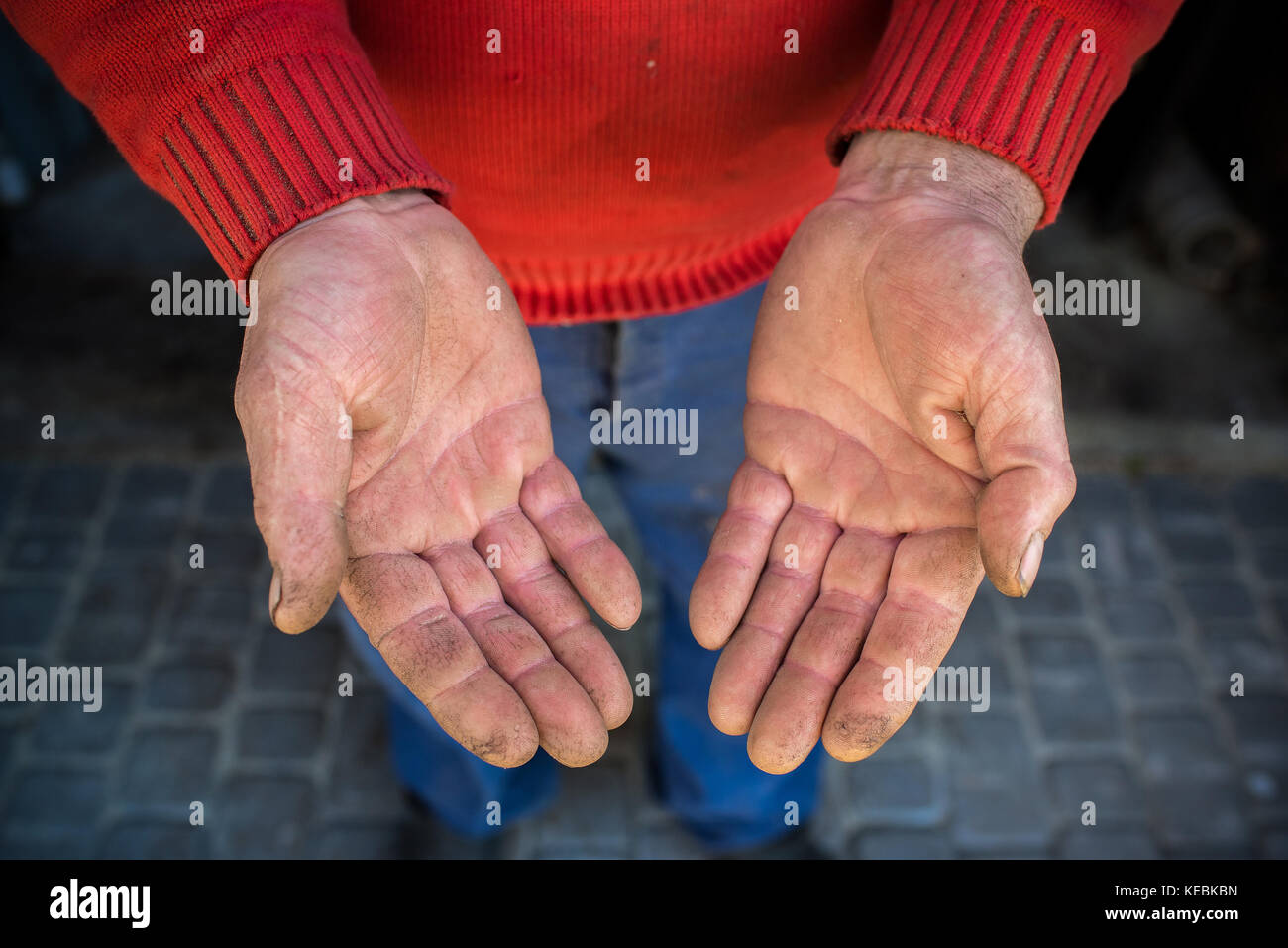 Hard work concept, hands closely, traces of work Stock Photo - Alamy