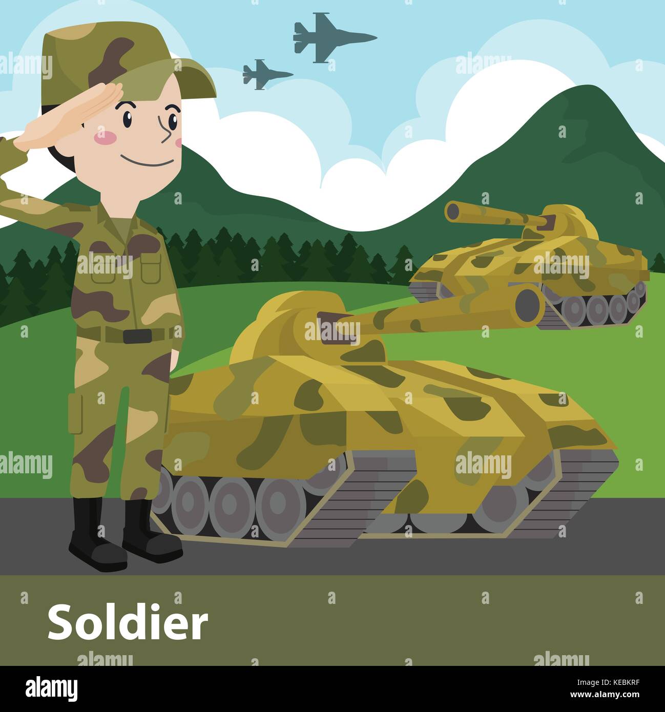 Military soldier weapon cartoon Flat Vector Illustration Stock Vector ...