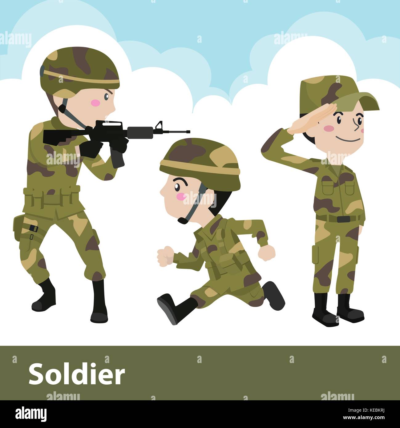 Military soldier weapon cartoon Flat Vector Illustration Stock Vector ...