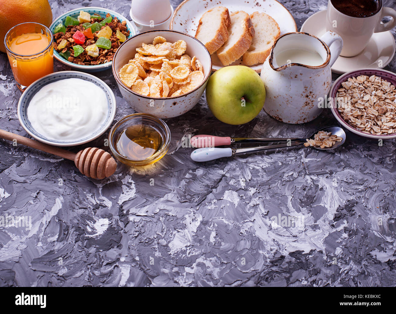 Selection of different healthy breakfast Stock Photo - Alamy