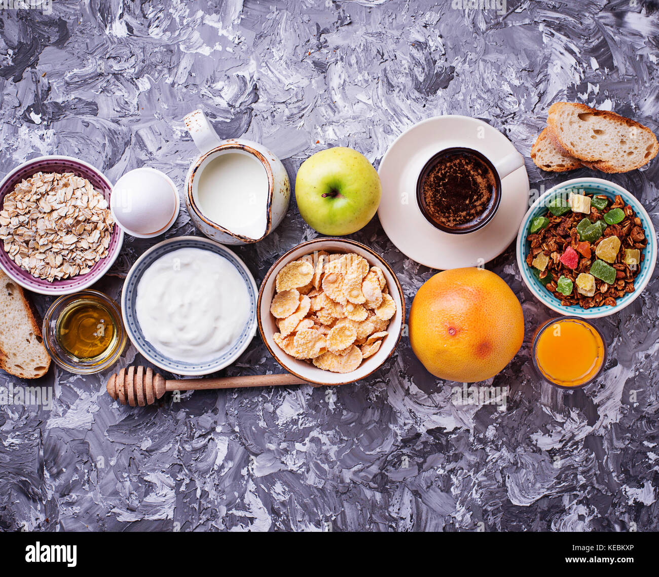 Selection of different healthy breakfast Stock Photo - Alamy