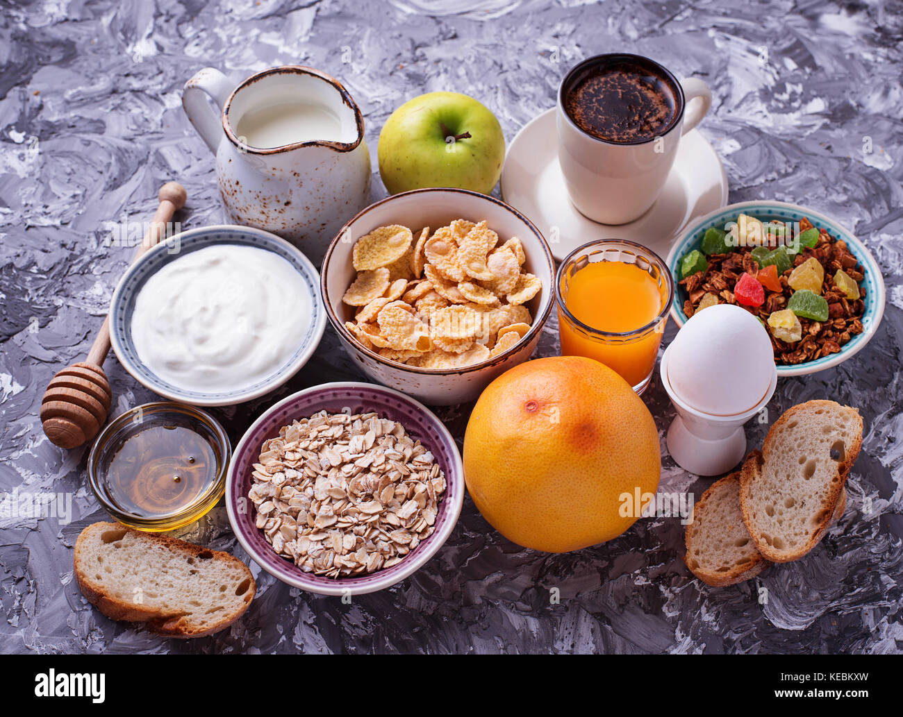 Selection of different healthy breakfast Stock Photo - Alamy