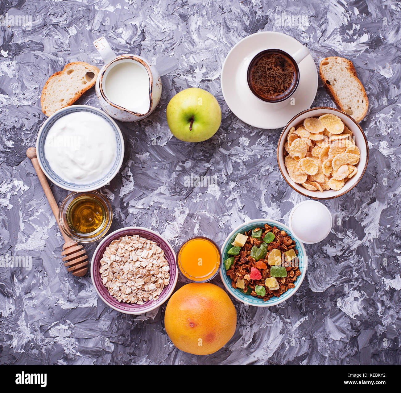 Selection of different healthy breakfast Stock Photo - Alamy