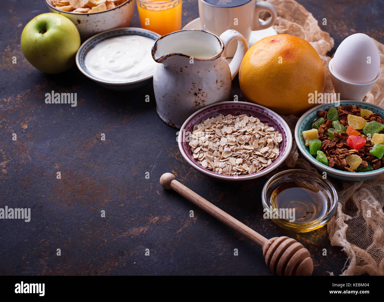 Selection of different healthy breakfast Stock Photo - Alamy