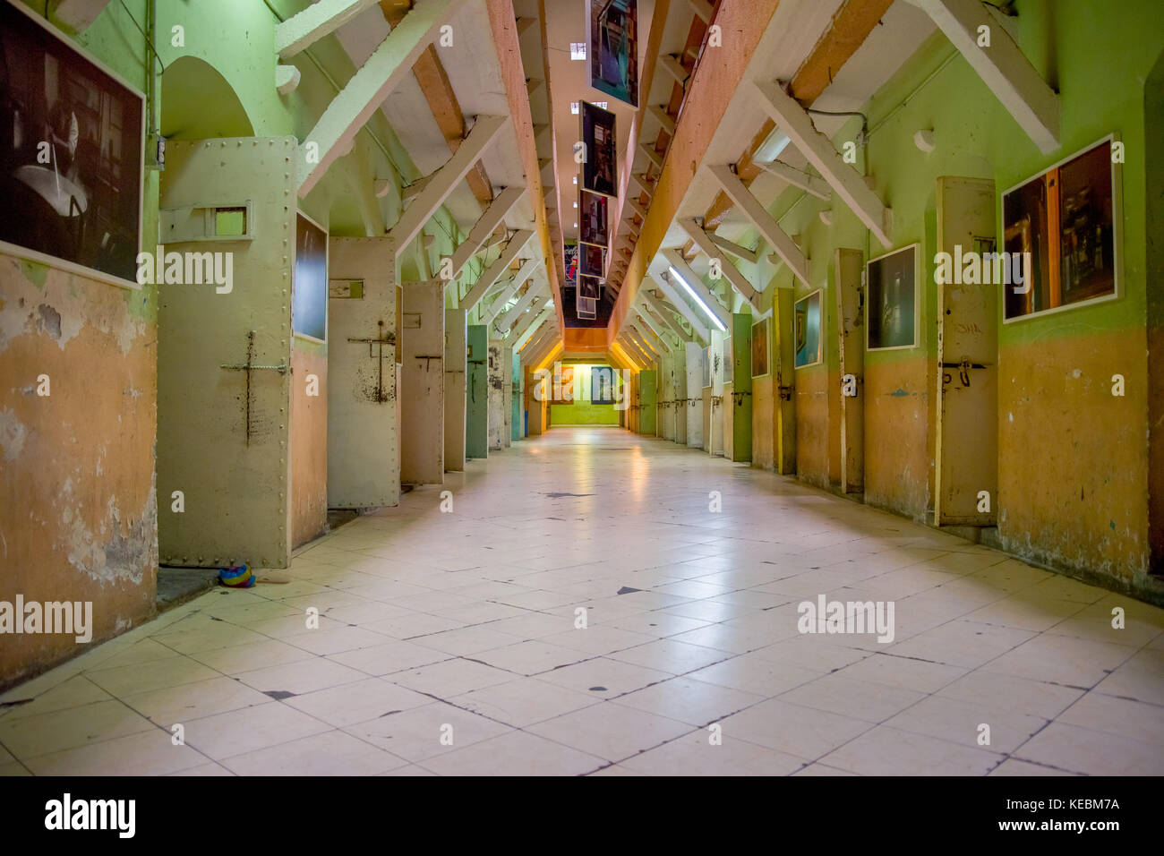 QUITO, ECUADOR - NOVEMBER 23, 2016: Indoor view of old deserted rugged ...