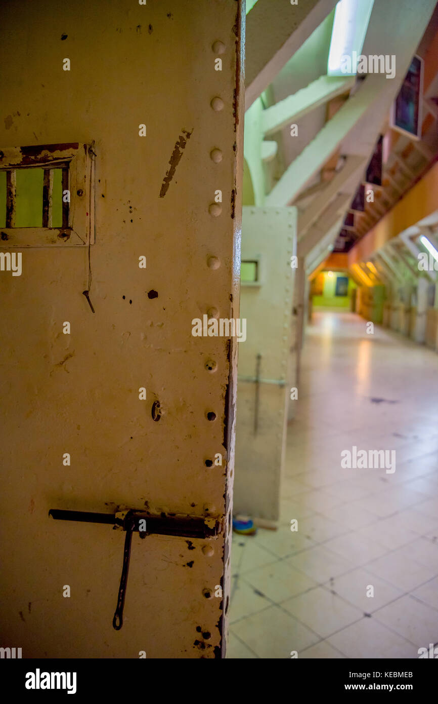 QUITO, ECUADOR - NOVEMBER 23, 2016: Indoor view of old deserted rugged ...