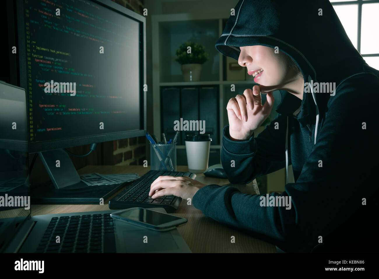 professional pretty female programmer thinking how to design developing ...