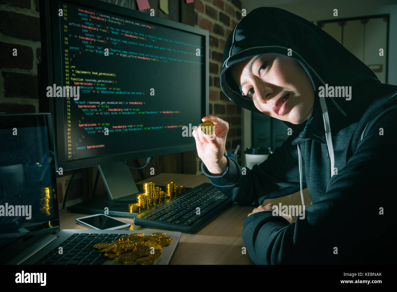 Confident Pretty Woman Programmer Designing Virus System Hacking Online