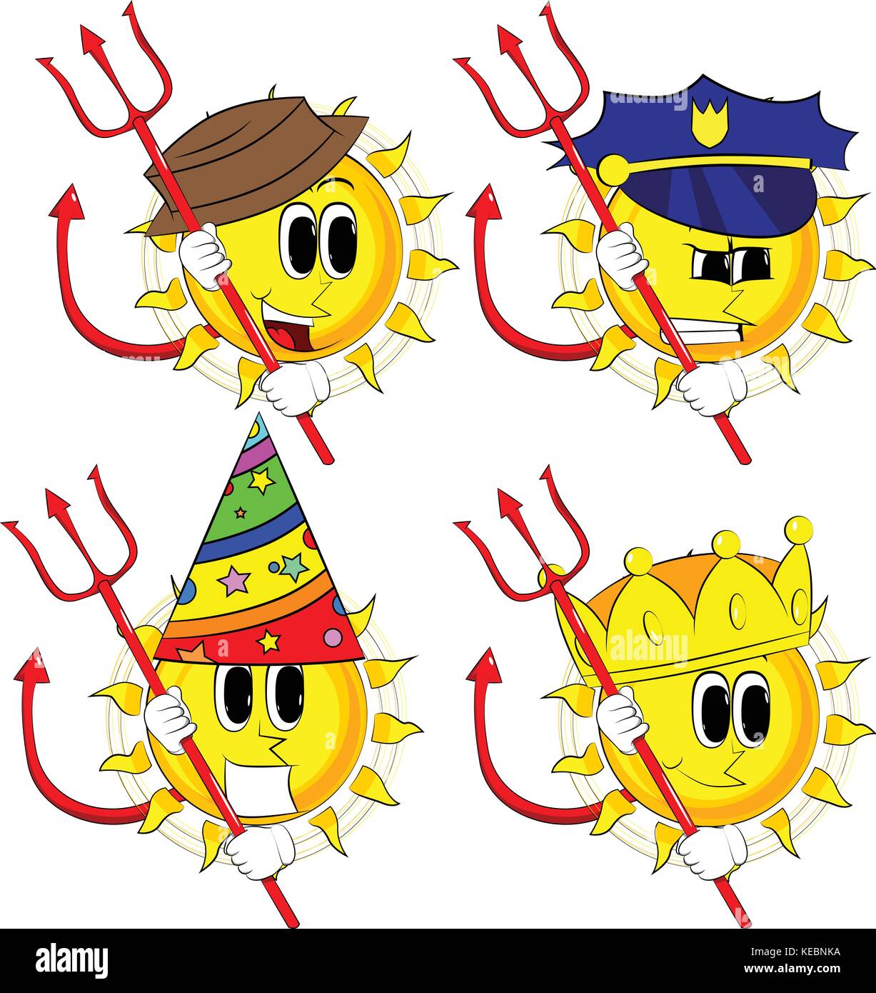 Cartoon devil sun with pitchfork. Collection with costume. Expressions ...