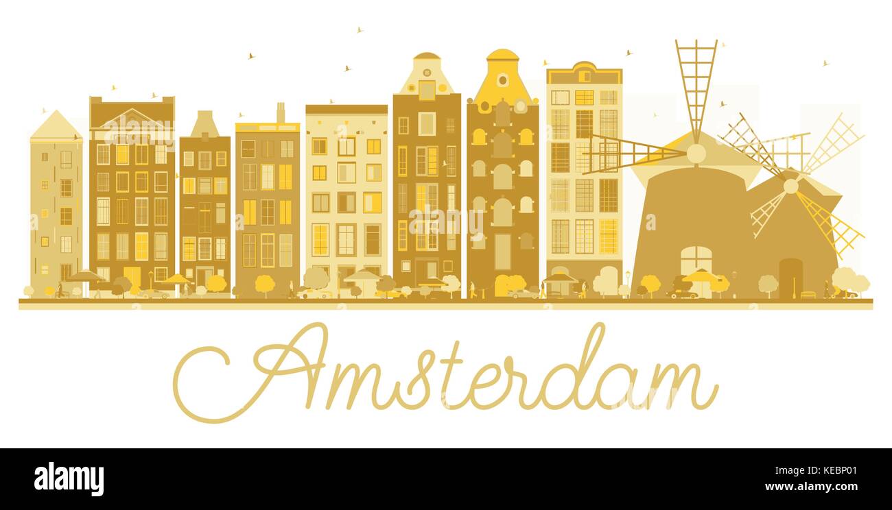 Amsterdam City skyline golden silhouette. Vector illustration. Business ...