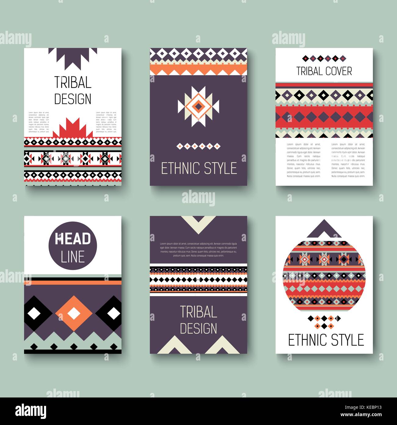 Set of geometric abstract colorful flyers. ethnic style brochure ...