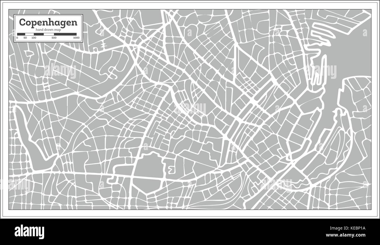 Copenhagen Map in Retro Style. Hand Drawn. Vector Illustration Stock ...