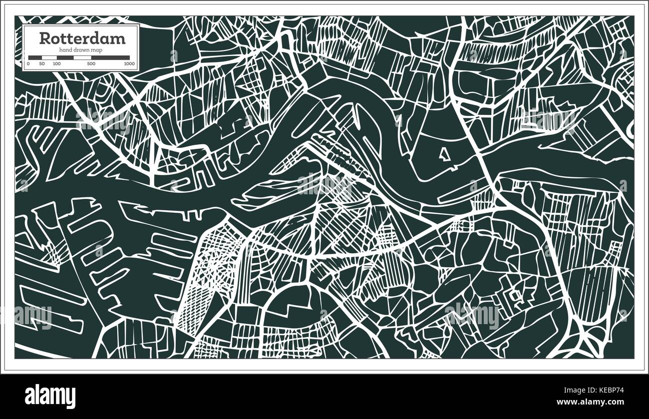 Rotterdam Map in Retro Style. Hand Drawn. Vector Illustration Stock ...